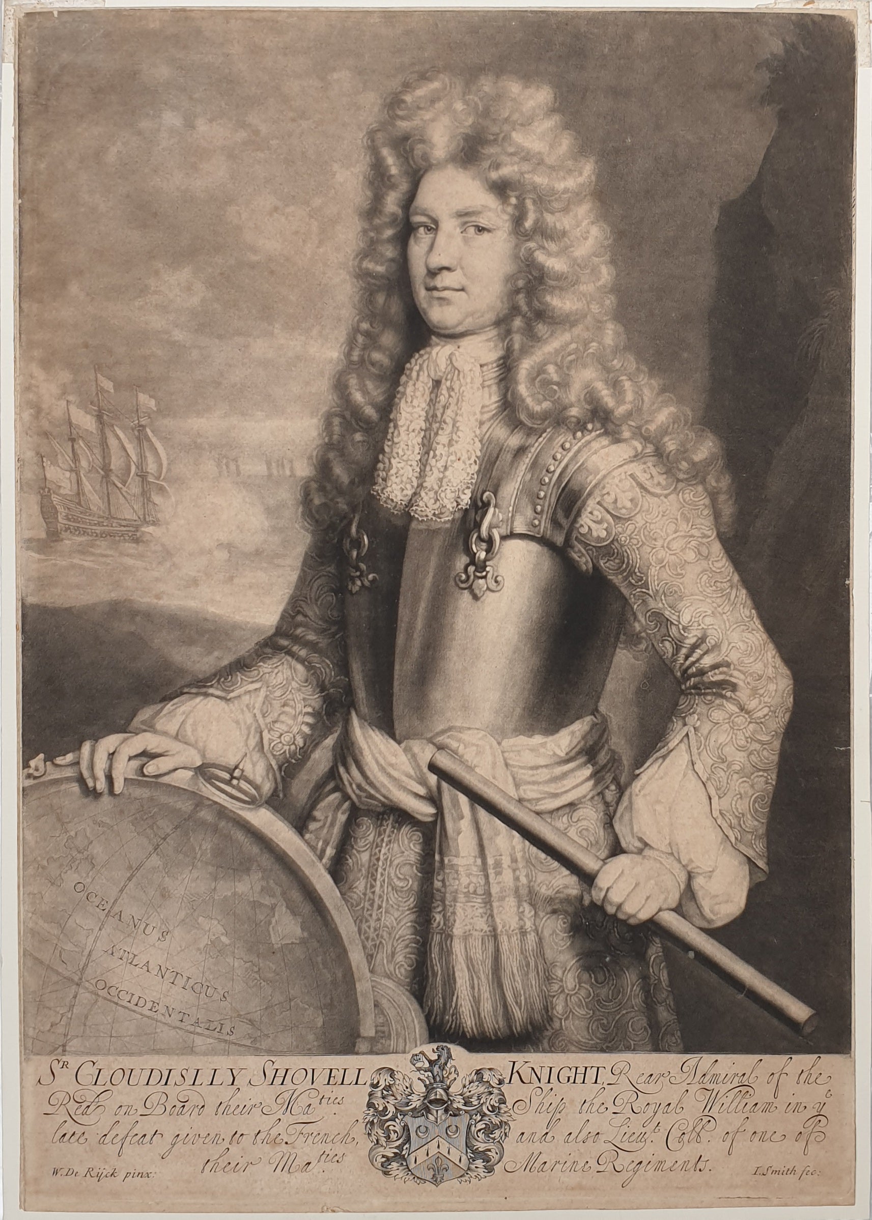 Sir Cloudesley Shovell Mezzotint Portrait Engraving JI Smith Circa.169 ...