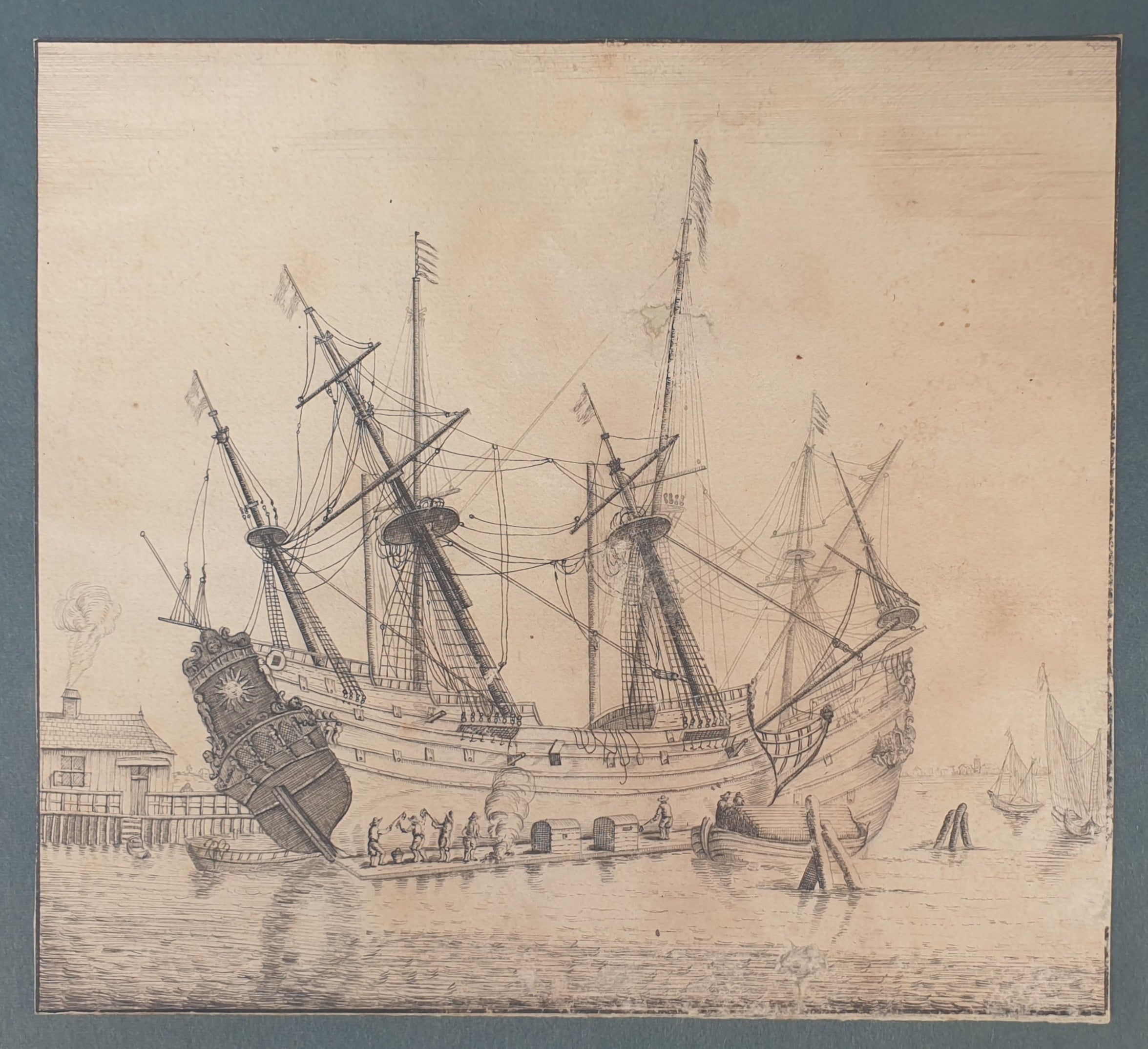 Circle Of Zeeman 17th.Century Dutch School Pen And Ink Maritime Drawin ...