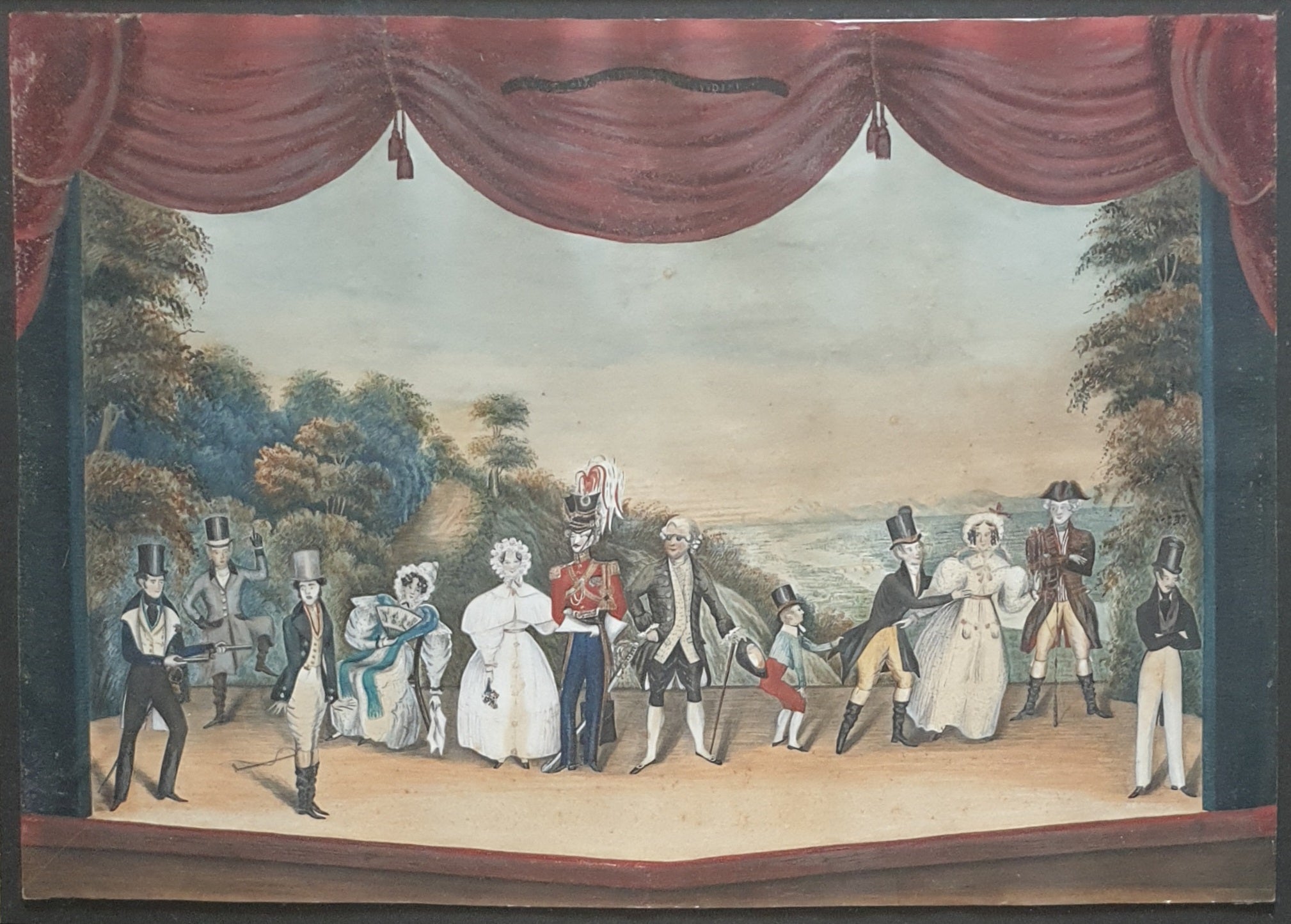 "The Rivals" 19th.Century Primitive Watercolour Drawing Of A Theatrica ...